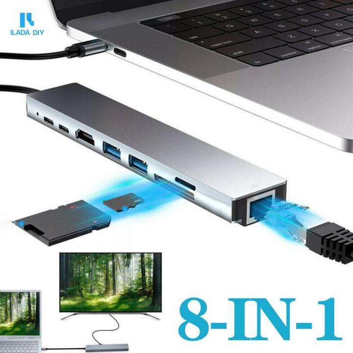 USB Hub 8-Port USB 3.0 Hub 8-in-1 USB Splitter with 4K USB C to HDMI SD ...