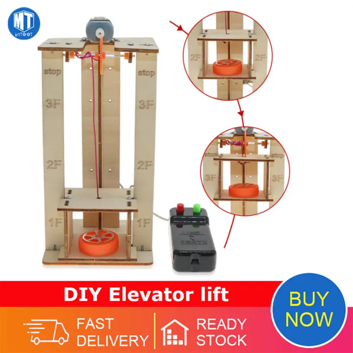 DIY Electric Remote Control Lift Elevator Wooden Model Kit Science ...