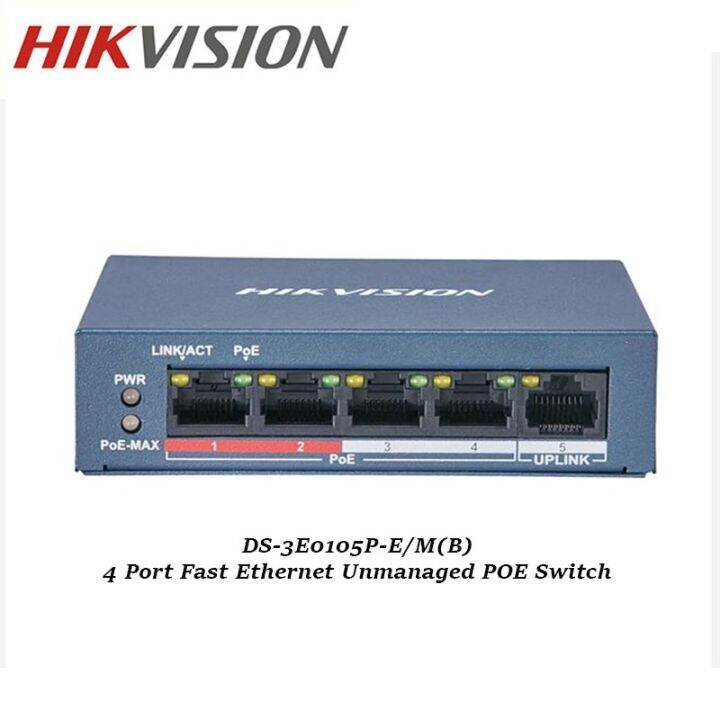 Hikvision 4 Port Fast Ethernet Unmanaged POE Switch / RJ45 Port Full Duplex DS-3E0105P-E/M(B ...