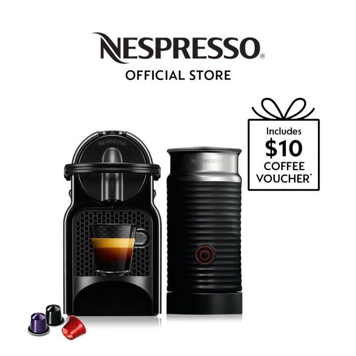 Nespresso®Inissia Coffee Machine, Black & Aeroccino Milk Frother Bundle ...