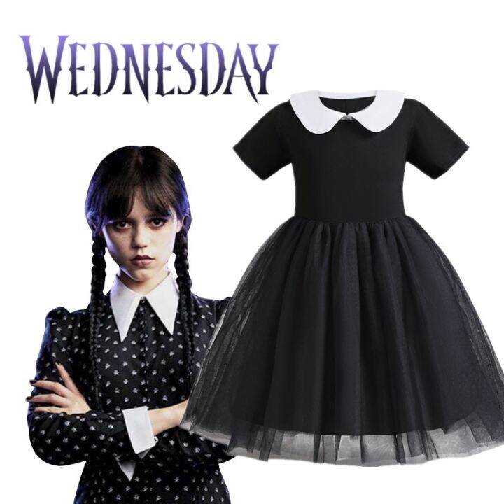 ☎ Wednesday Addams Cosplay Dress for Girl Kids Movie Wednesday Cosplay ...