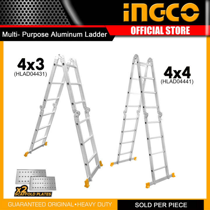 INGCO Multi-Purpose Aluminum Folding Step Ladder 4x3 | 4x4 Steps 150kg ...