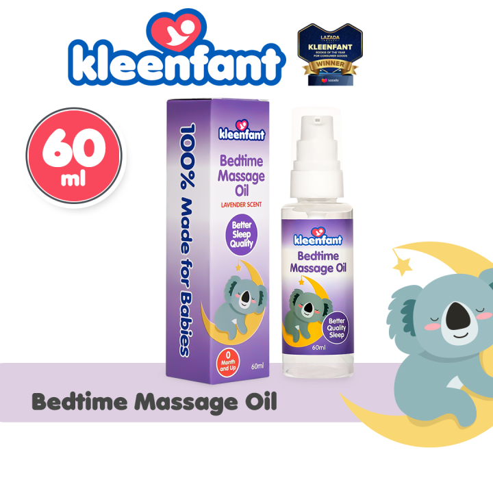 Kleenfant Bedtime Massage Oil (60ml) Tiny Bottle Lavender Scent Sleepy ...