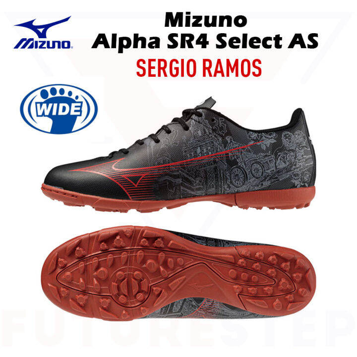 รองเท้าฟุตบอลร้อยปุ่ม ทรงหน้าเท้ากว้าง Mizuno Alpha SR4 Select AS Sergio Ramos Signature ...