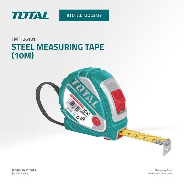 Meteran 10M TOTAL TMT126101 Meteran Tukang 10M ANTI SLIP Steel ...