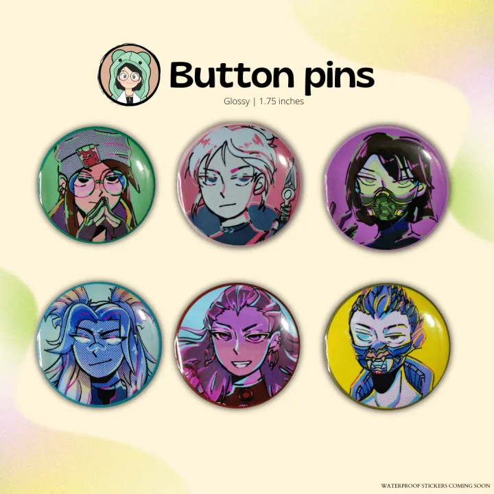 Valorant Button Pins 1.75 inches Glossy - Jett Reyna Viper Neon Killjoy ...