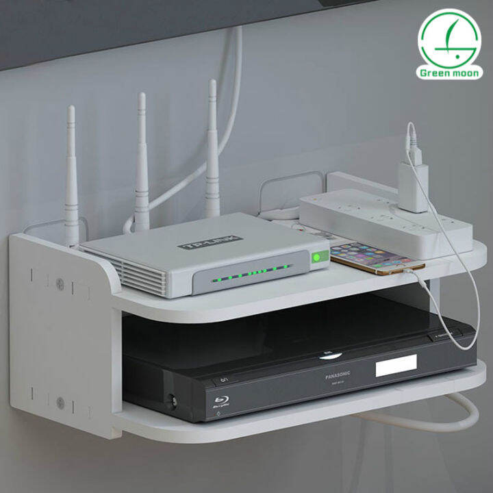 Green Moon Set-top box rack Wooden Wall Mounted Wifi Router Shelf Set ...