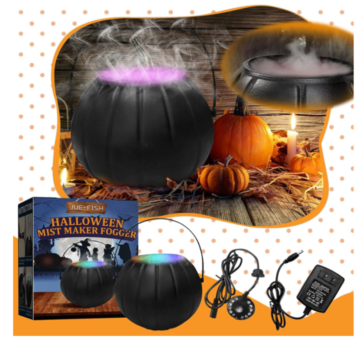 LED Light Color Changing Halloween Witch Jar Cauldron with Mist Maker ...