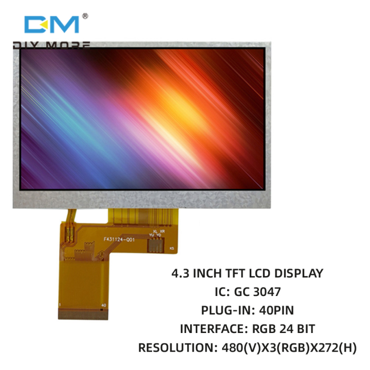diymore 4.3 Inch 3.3V 480x272 Resolution RGB GC3047 IC Driver 350 Bright TFT LCD Display Module ...