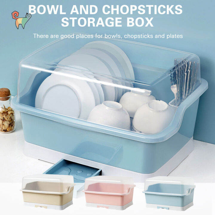 Kitchen Plastic Drain Bowl Rack With Cover Plastic Cupboard Put Dishes ...