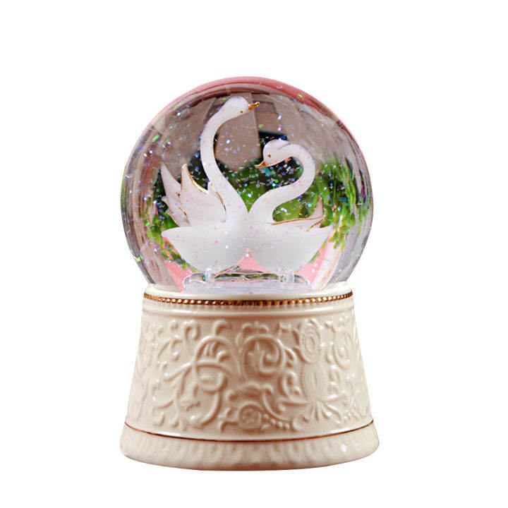 Rotating Crystal Ball Music Box White Swan Crystal Ball Music Box ...