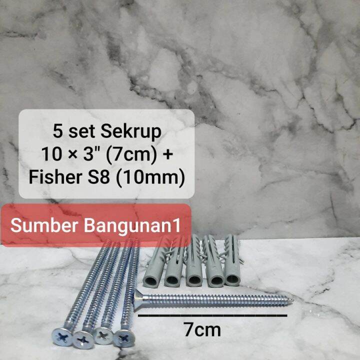 Sekrup 10 x 3 (7cm) + Fiser S8 (5 set) skrup panjang penahan tembok 8mm | Lazada Indonesia