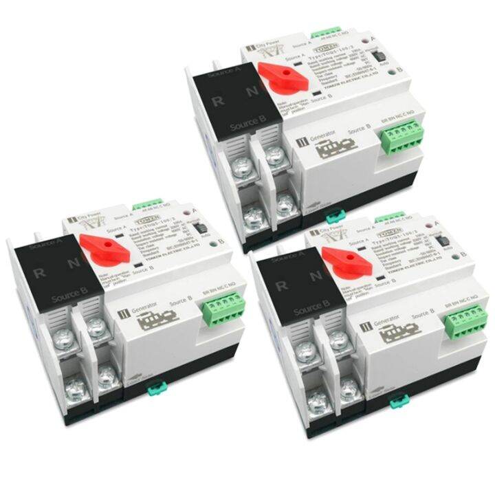 3X Din Rail 2P Dual Power Automatic Transfer Switch Electrical Selector ...