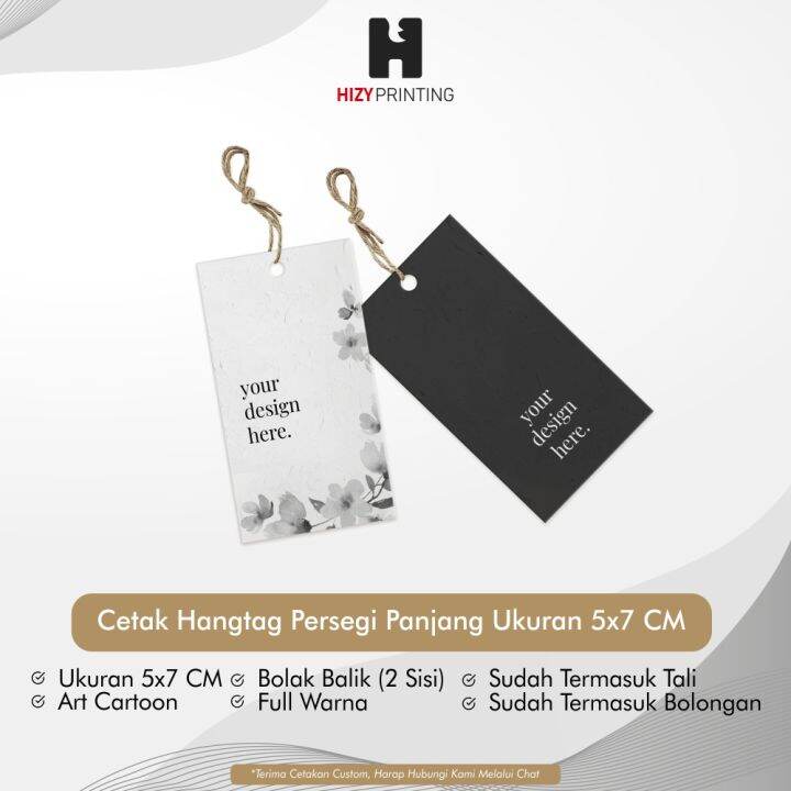 Cetak Hangtag Label Baju 2 Sisi Persegi Panjang Ukuran 5x7~ Isi 300 Pcs ...