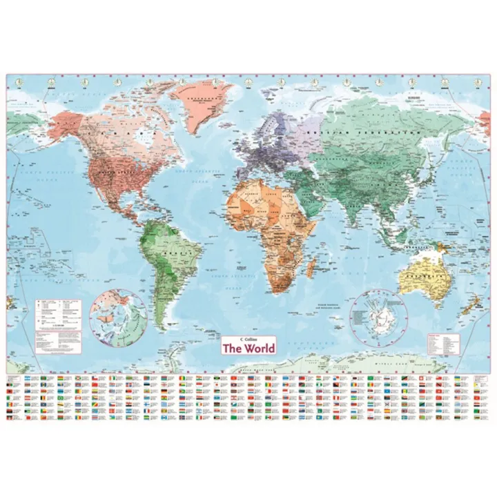 World Map Wall Sticker Large Map of The World Poster with Country Flags ...
