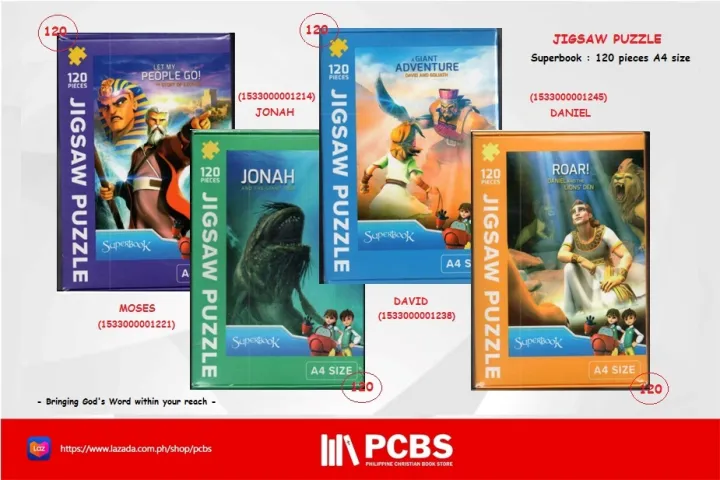 PCBS CBN Superbook JIGSAW PUZZLE - (MOSES)(JONAH)(DAVID)(DANIEL) - 120 ...