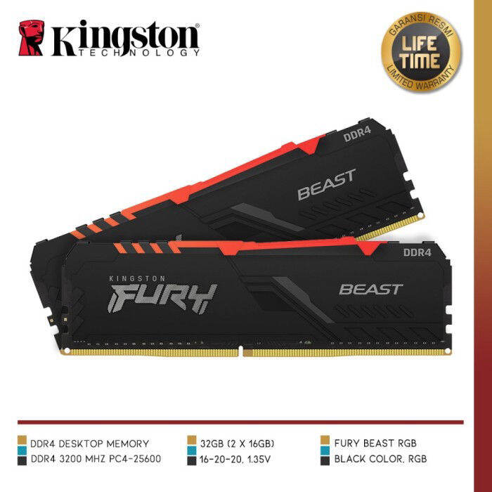 DDR4 Kingston Fury Beast RGB DDR4 3200MHz 32GB (2x16GB) - KF432C16BBAK2/32 | Lazada Indonesia