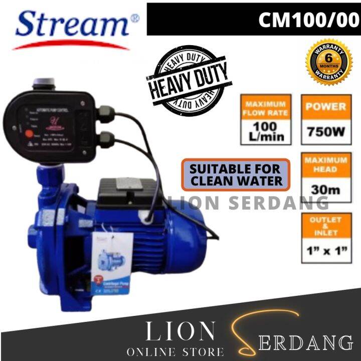 STREAM 750W CENTRIFUGAL PUMP CM100/00 - FLOW 100L/MIN, HEAD 30M, INLET X OUTLET 1″X1″ WITH AUTO ...