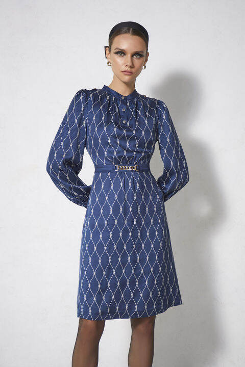 ESPADA เดรสลายโมโนแกรม ผู้หญิง สีน้ำเงินเข้ม | Monogram Print Dress ...