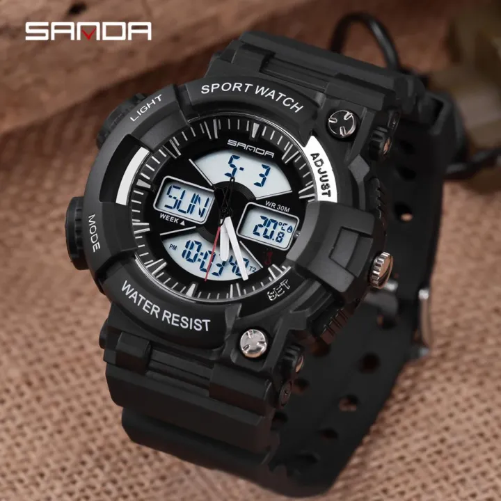 SANDA Men's Military Sports LED Digital Quartz Dual Display Watch ...