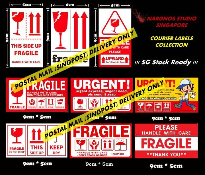 SG READY STOCK 60x pcs Fragile Urgent sticker 90x50mm / handle with ...