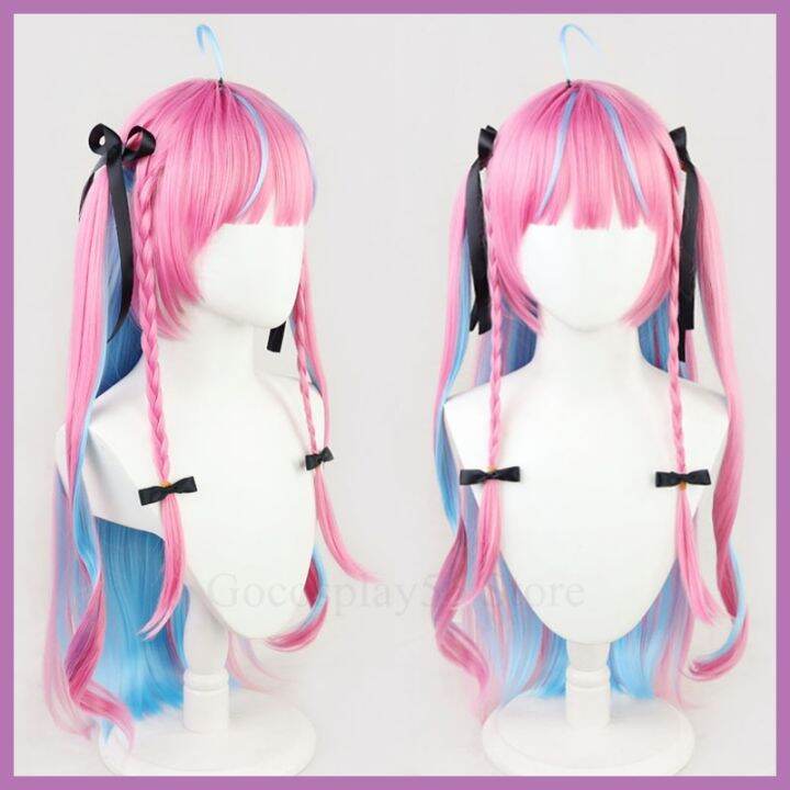 Rlvwq59xkal Vtuber Hololive Minato Aqua Wig Mixed Blue Pink Straight ...