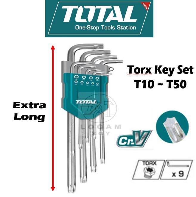 TOTAL TORX KEY SET T10-T50 LONG ALLEN KEY WRENCH 9pc SET HEAVY DUTY Cr ...
