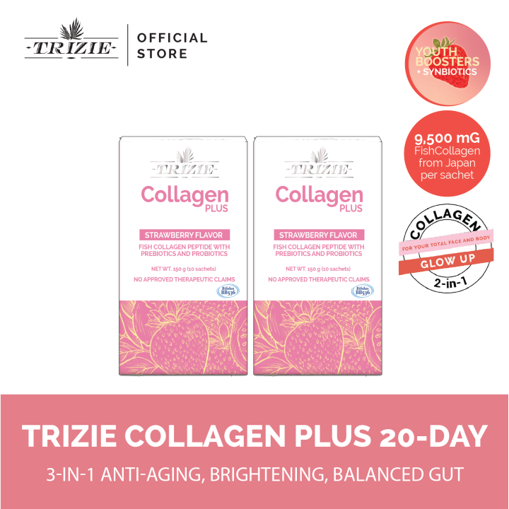 TRIZIE Collagen PLUS Probiotics Box of 2 (15g x 20) - [Collagen Drink ...