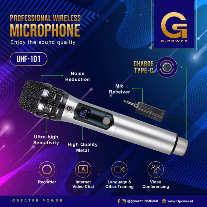 GPOWER MIC WIRELESS UHF 101 Digital New Metalic Charger - Microphone Wireless Baterai CAS FREE 2 ...