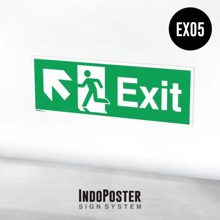 Stiker Label K3 Safety Tanda Arah EXIT Keluar Arah Kiri Atas | Lazada ...