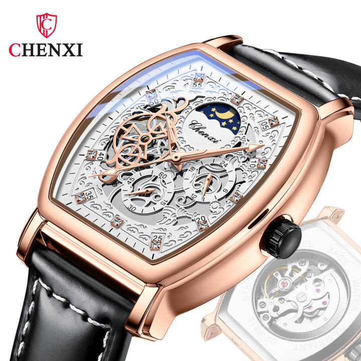 CHENXI ใหม่ Sun Moon Stars Barrel-Shaped Automatic Mechanical Watch,Luminous Hollow Mechanical ...