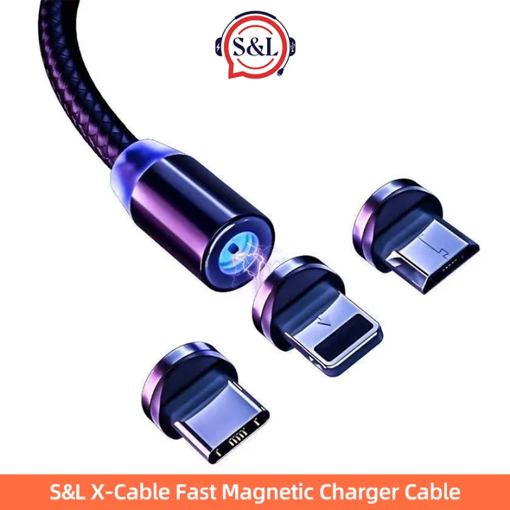 S&L X-Cable Fast Magnetic Charger Cable Type C /iPhone/Android Micro ...