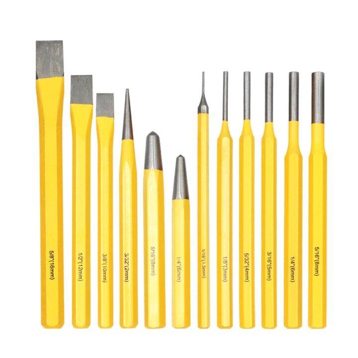 【CW】 Cold Chisels and Center Taper Pin Punch set 12PCS for Carpenter Tools Wood Work Carbon ...