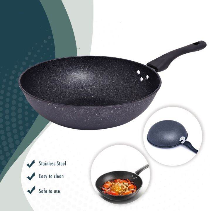 Non stick wok pan high quality medical stone Wok pan 3 layers of non ...