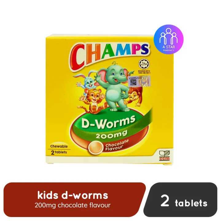 AStar Pharmacy Champs Kids D-Worms 200mg (2 chewable tablets) Chocolate ...