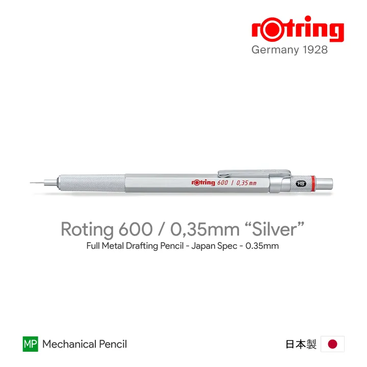Rotring 600 "Silver" 0.35mm Drafting Pencil - ดินสอกดรอตติ้ง 600 0.3 ...
