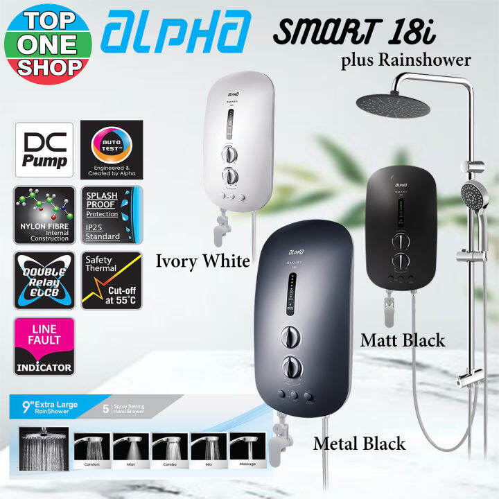 Alpha SMART 18i DC Pump Instant Water Heater plus Rainshower | Lazada