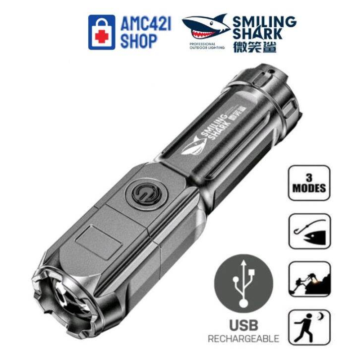 SMILING SHARK Flashlight Super Bright Torch Light Waterproof Zoomable Outdoor Rechargeable ...