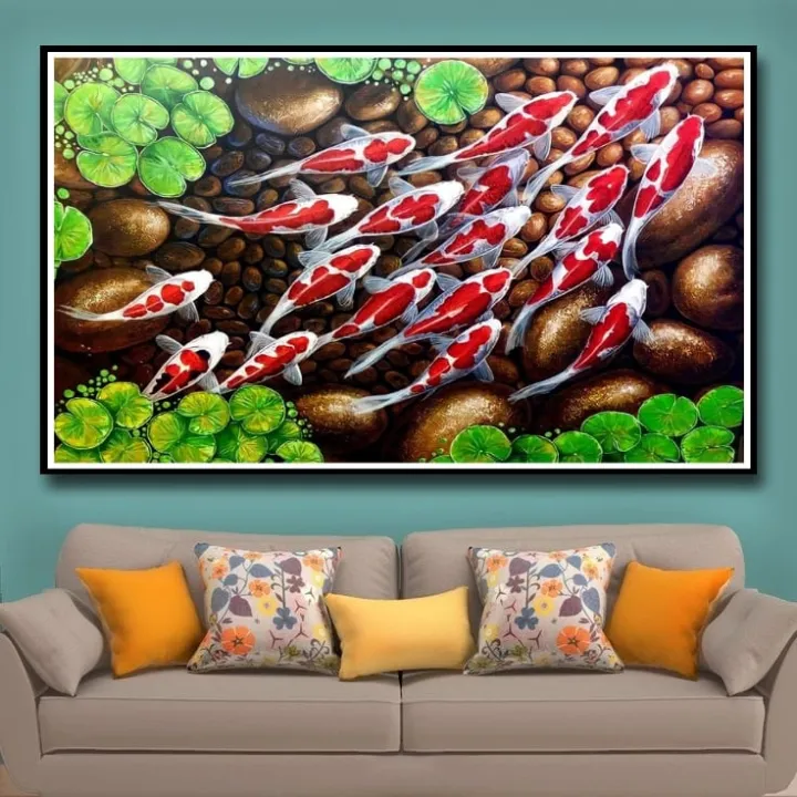 HIASAN DINDING POSTER GAMBAR IKAN KOI 9 HOKI XTRA JUMBO UKURAN 100X70CM 150X100CM 200X100CM ...