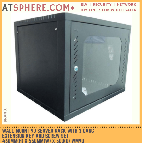Wall Mount 9U Server Rack with 3 Gang Extension Key and Screw Set 460mm ...