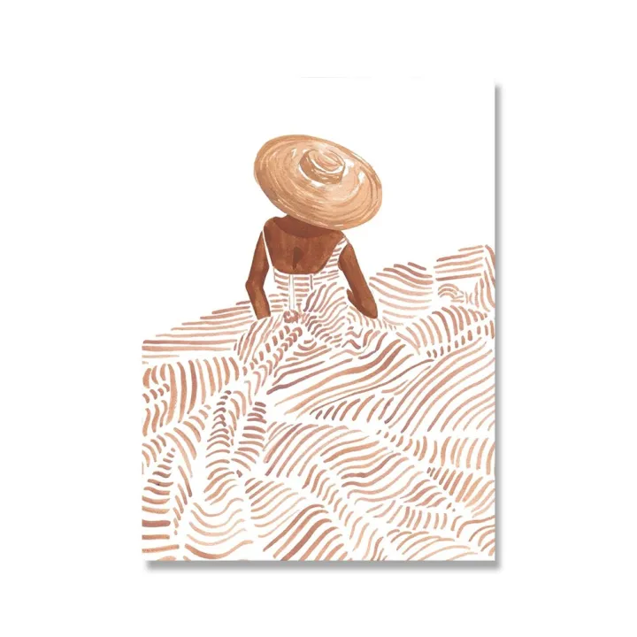 Boho โมร็อกโกบทคัดย่อท่องเที่ยวโปสเตอร์พืชแฟชั่นเลดี้ผ้าใบจิตรกรรมทรอปิ ...