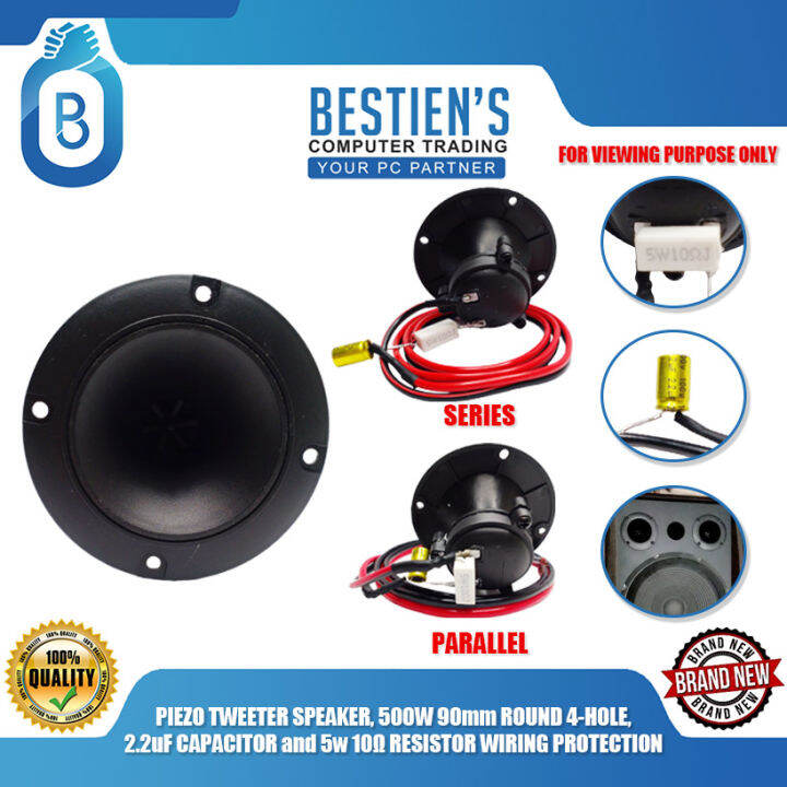 PIEZO TWEETER SPEAKER, 500W 90mm ROUND 4-HOLE, 2.2uF CAPACITOR and 5w ...