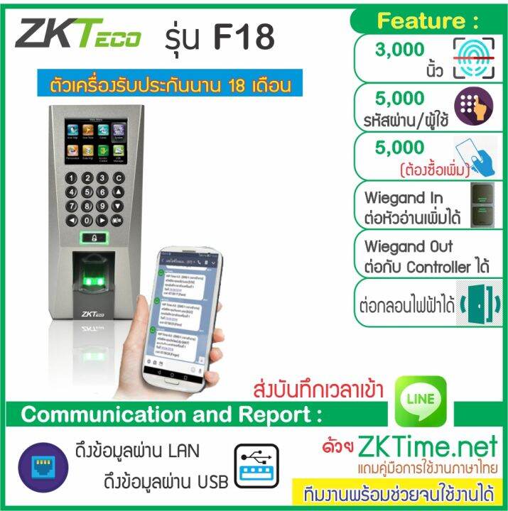 ZKTeco F18-ID F18-MF F1-HID เครื่องสแกนนิ้วทาบบัตรเปิดประตู และบันทึกเวลาทำงาน ต่อกลอนไฟฟ้าได้ ...
