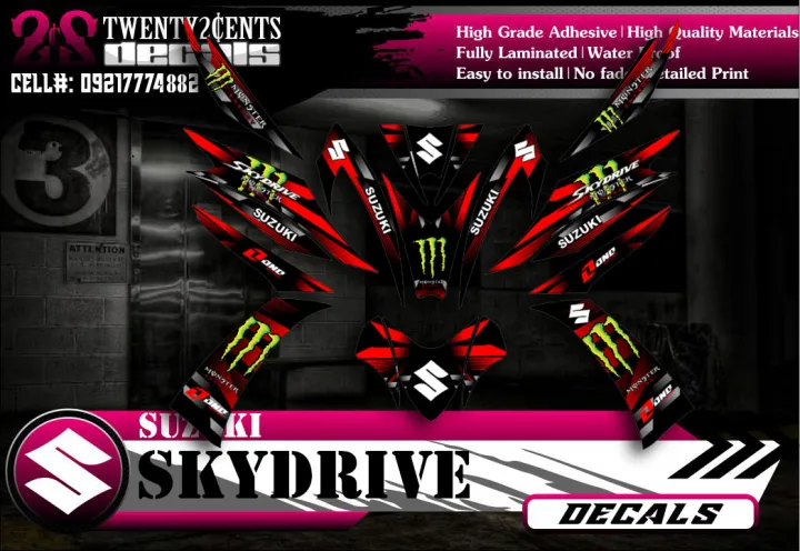skydrive 125 decals sticker monster energy red | Lazada PH