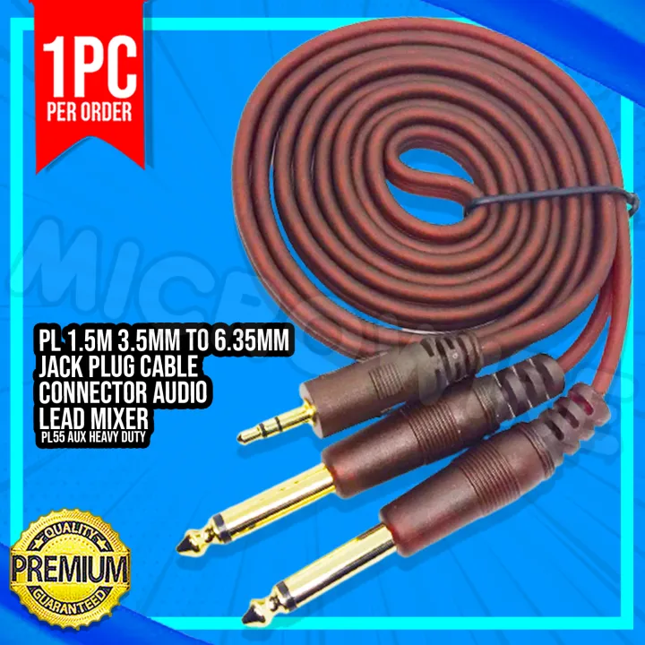 PL 1.5M 3.5mm to 6.35mm Jack Plug Cable Connector Audio Lead Mixer ...
