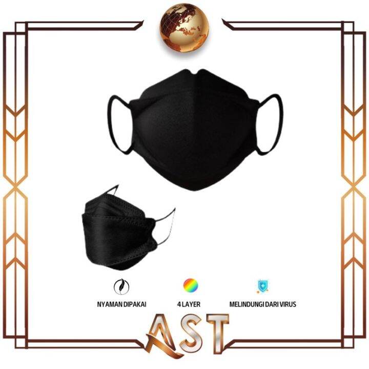 Masker Hitam KF94 3Ply Mask Medis Masker Wajah Polos Muka 1 Pack isi 10 ...