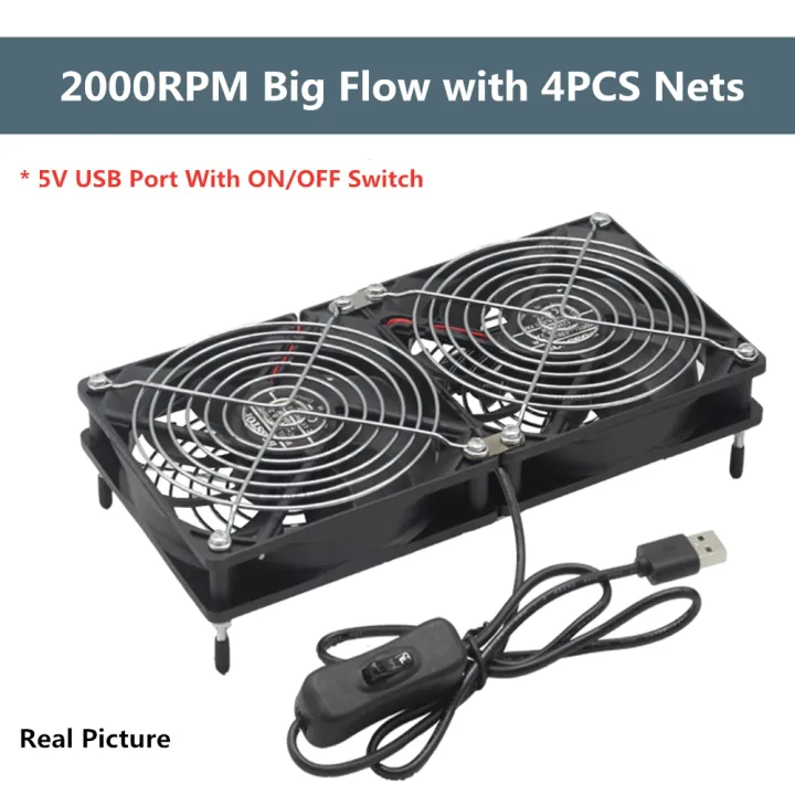 5V USB 2 in 1 24cm 12cm Router Cooling Fan PC Cooler Silent Quiet ...