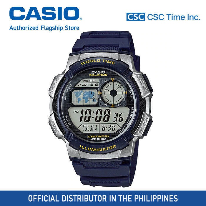 Casio (AE-1000W-2AVDF) Blue Resin Strap 100 Meter World Time Digital Watch | Lazada PH