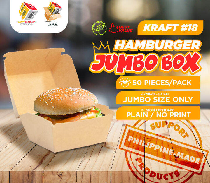 JUMBO Hamburger Box Packaging 50pcs per pack THICK PAPER Options ...