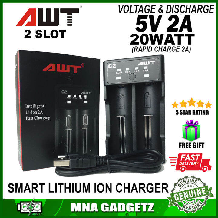 AWT Smart Lithium Ion Charger for Battery vape 18650 20700 26659 and ...